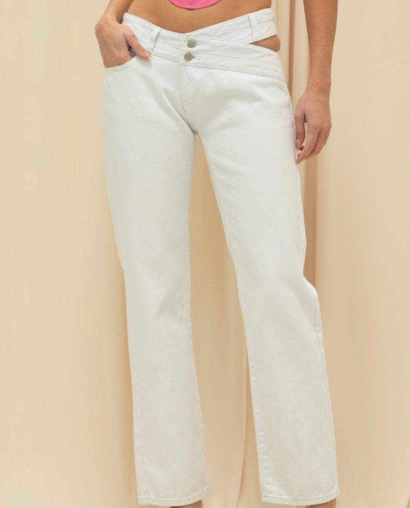 Side Cutout Low Rise White Jeans – MODALIER