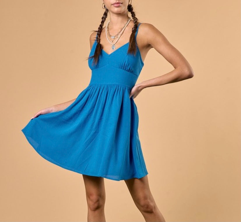Flowy French Blue Short Dress – MODALIER